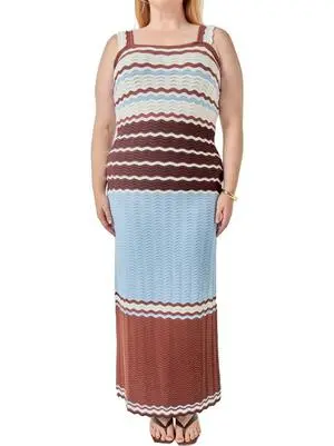 English Factory Wavy Crochet Midi Dress - Brown Multi