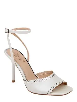 Badgley Mischka Badgley Mischka Bradee Faux Leather Stiletto Sandals With Scalloped Trim Ivory