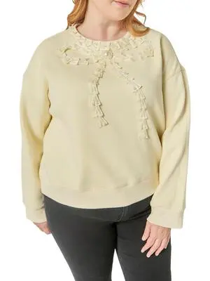 English Factory Beaded Ribbon Trim Sweatshirt - Cream
