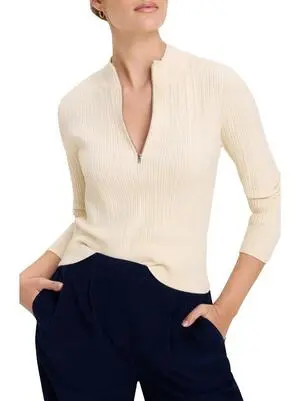 NZ BY NIC AND ZOE Rib Quarter Zip Pullover Sweater - Coconut