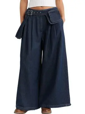 DAMSON MADDER Pleated High Waist Wide Leg Jeans - Indigo