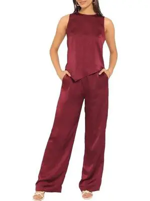 PETAL & PUP Lira Two-piece Set With Asymmetric Hem Top And Wide-leg Pants - Dark Cherry