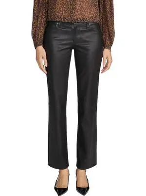 FRAME Leather Cigarette Straight Leg Pants - Black