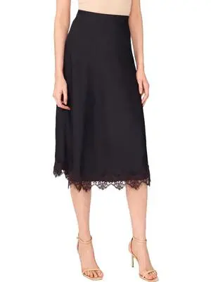 CECE DUPRAZ Lace Trim Satin Midi Skirt - Rich Black