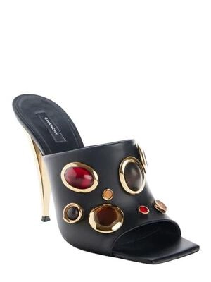 Givenchy Jeweled Square Toe Leather Sandal - Black/red