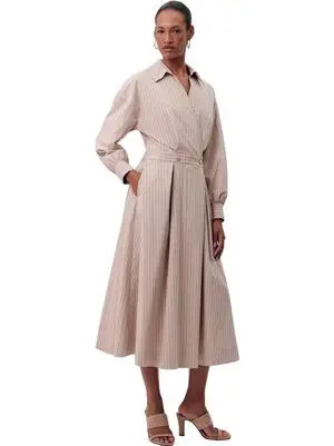 EXQUISE Kaitlynn Striped Midi Dress - Beige