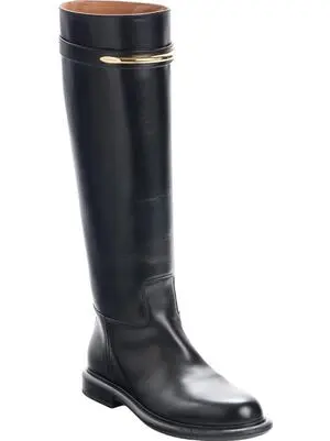 Givenchy Knee High Leather Boots With Metallic Detail - Black