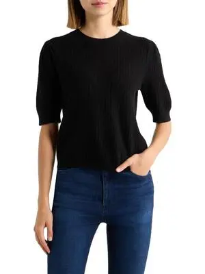 FRAME Gathered Honeycomb Cashmere Sweater - Black