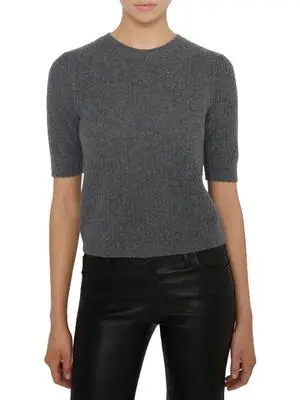 FRAME Gathered Honeycomb Cashmere Sweater - Heather Grey