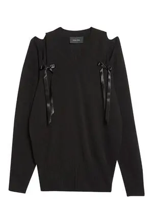 Simone Rocha Cashmere Sweater With Ribbon Detail - Black/black