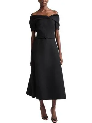 Oscar De La Renta Off-the-shoulder Tweed Midi Dress - Black