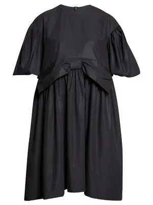 Simone Rocha Gathered Bow Puff Sleeve Cotton Dress - Black