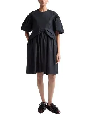 Simone Rocha Gathered Bow Puff Sleeve Cotton Dress - Black