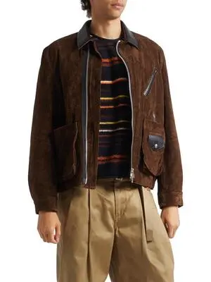Sacai Suede And Leather Trimmed Bomber Jacket - Brown