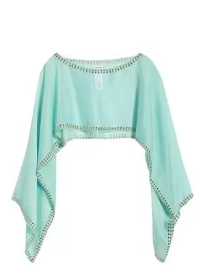 JADED LONDON Embellished Cape Top With Bell Sleeves - Blue