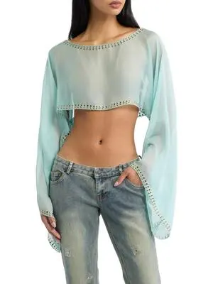 JADED LONDON Embellished Cape Top With Bell Sleeves - Blue