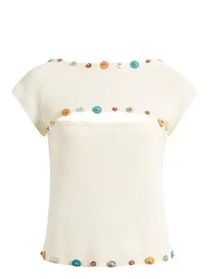 JADED LONDON Cotton Cut-out Top With Button Trim - Cream