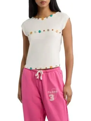 JADED LONDON Cotton Cut-out Top With Button Trim - Cream