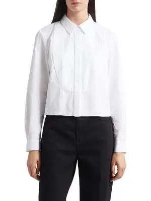 Partow Warren Cropped Stripe Bib Cotton Poplin Button-up Shirt - White