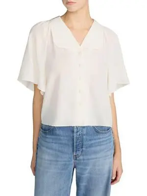 FRAME Gala Silk Short Sleeve Shirt - Cream