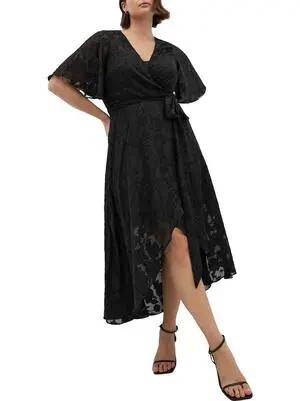 City Chic Maxi Love Burnout Wrap Dress - Black
