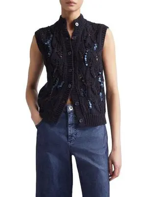 Eleventy Sequin Detail Wool Cable Knit Vest - 177 Amethyst