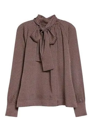 REISS Eden Microcheck Tie Neck Top - Red