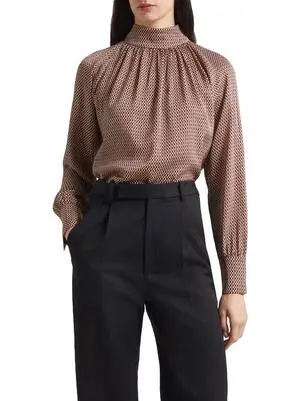 REISS Eden Microcheck Tie Neck Top - Red