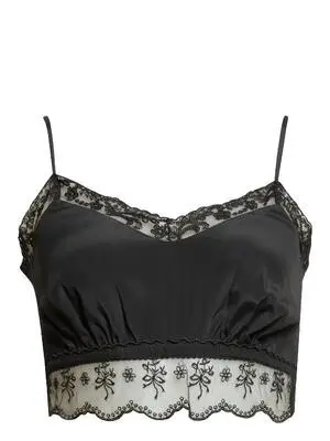 Simone Rocha Lace Trimmed Crepe De Chine Bralette - Black