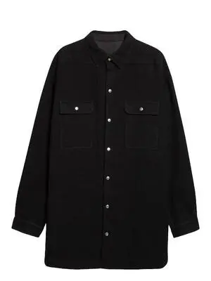 Rick Owens Oversize Tower Wool Melton Snap-up Overshirt - Black