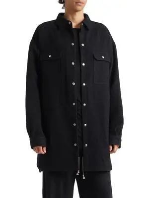 Rick Owens Oversize Tower Wool Melton Snap-up Overshirt - Black