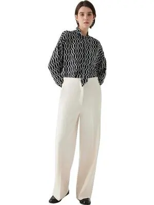 EXQUISE High-waist Wide-leg Trousers - White
