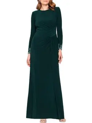 Betsy & Adam Embellished Long Sleeve Gown - Forest