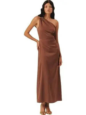 EXQUISE Zariah Maxi Dress One Shoulder - Brown