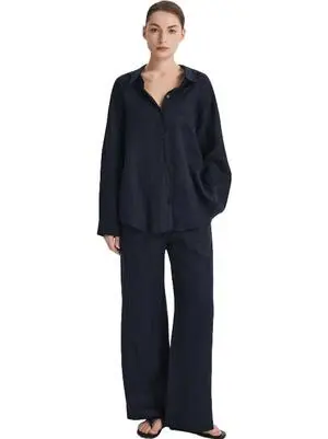 OROLAY Orolay Oversized Linen Shirt Navy