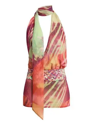 JADED LONDON Abstract Print Plunge Scarf Neck Minidress - Pink