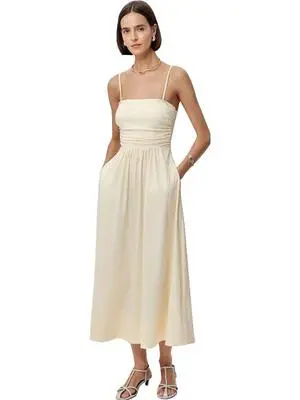 EXQUISE Spaghetti Strap Square Neck Midi Dress - Bone