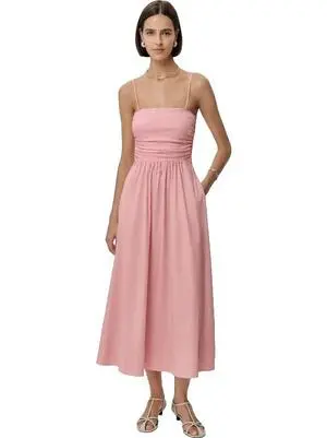 EXQUISE Spaghetti Strap Square Neck Midi Dress - Pink