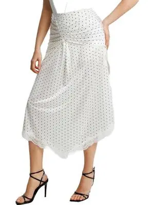 POPILUSH Satin Ruched Mermaid Skirt With Lace Trim And Built-in Shapewear