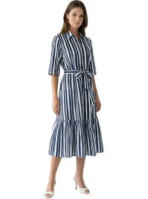 EXQUISE Darcio Striped Midi Shirt Dress - Sax