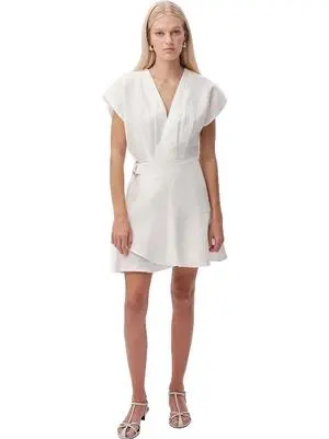 EXQUISE Callanne V-neck Cap Sleeve Linen Mini Dress - Ecru