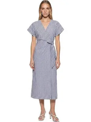 EXQUISE Exquise Stripe Wrap Midi Dress