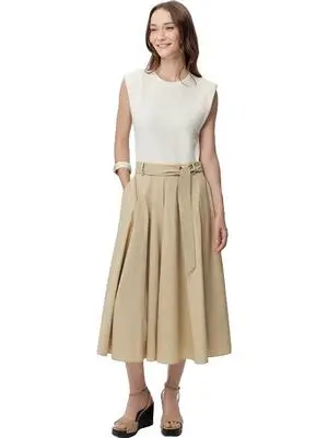 EXQUISE Sidney Crew Neck Pocket Belted Midi Dress - Ecru