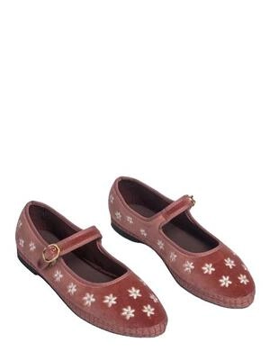 FLABELUS X Roller Rabbit Embroidered Mary Jane Flats - Pink