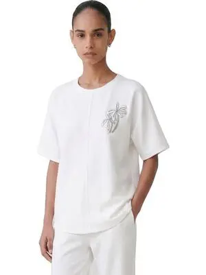 EXQUISE Christien Embroidered Knit Blouse - Ecru