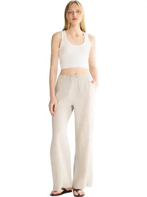 OROLAY Oversized Linen Wide-leg Drawstring Pants - Beige
