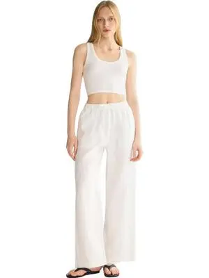 OROLAY Oversized Linen Wide-leg Drawstring Pants - White