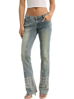 JADED LONDON Cooper Beaded Wide Leg Jeans - Denim