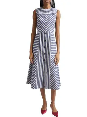 Carolina Herrera Striped Sleeveless Midi Dress - Cloudy Blue Multi