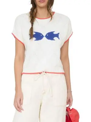 J.O.A. Graphic Cotton Blend Sweater - Cream
